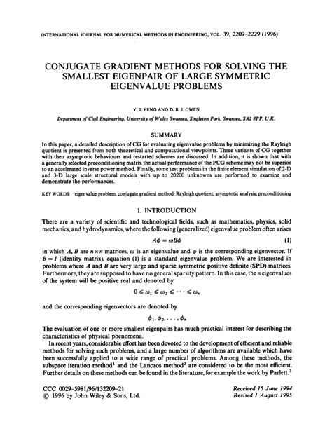 Pdf Conjugate Gradient Methods For Solving The Smallest Eigenpair Of