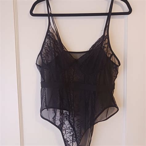 Black Lace And Mesh Bodysuit With Adjustable Straps Depop
