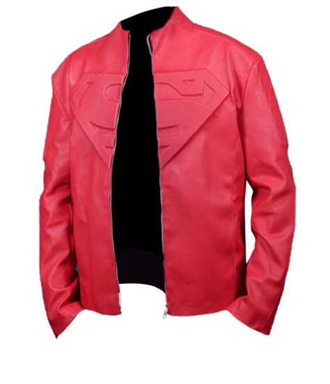 Clearance Smallville Superman Red Faux Leather Jacket Feather Skin