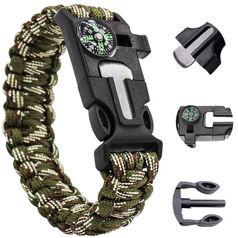 Bracelet Survival Wristband 5in1 Compass Flint Rope Knife Paracord Rope
