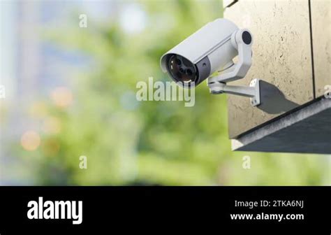 Cctv Camera Installed On Wall Of The Building Scan The Area For