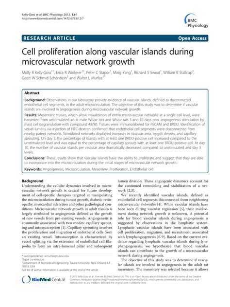 Pdf Cell Proliferation Along Vascular Islands During Microvascular