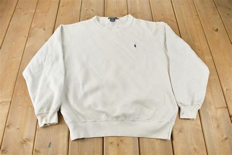 Vintage 1990s Polo Ralph Lauren White Crewneck Sweatshirt 90s