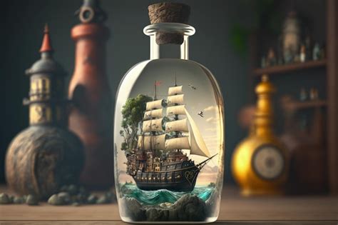 Premium Ai Image Glass Bottle With Pirate Ship Inside Mini Ship Inside A Bottle Digital