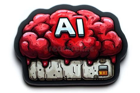 Cartoon Style Red Brain Ai Lettering Integrated Circuits Symbolizing Artificial Intelligence