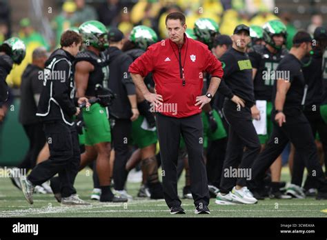 Indiana Head Coach Curt Cignetti Watches Warm Ups Before An Ncaa