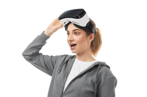 Premium Photo Amazed Woman In Vr Headset On White Background