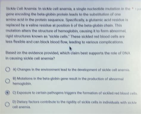 Solved Sickle Cell Anemia In Sickle Cell Anemia A Single Nucleotide