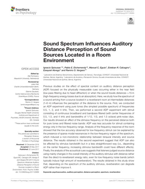 Pdf Sound Spectrum Influences Auditory Distance Perception Of Sound