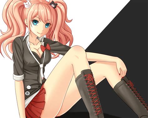 Aqua Eyes Boots Breasts Cleavage Cropped Dangan Ronpa Enoshima Junko Kurisu Kun Pink Hair Skirt