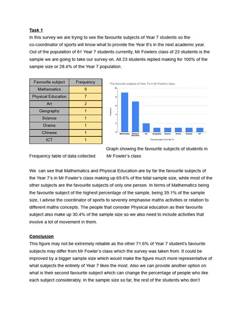 Year 7 Statistics Task Boris Cheung Pdf Mean Sample Size