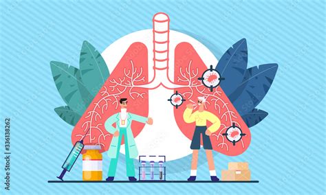 Pulmonology Concept Cartoon Tiny Lungs Healthcare Persons Concept