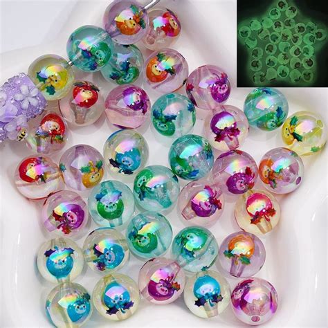 Luminous Uv Coating Translucent Cute Fruits Dolls Round Acrylic Beads