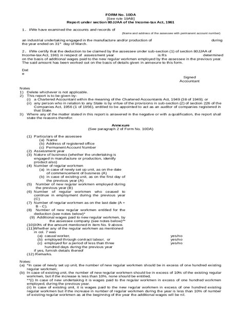 Of Report For Claiming Deduction Under Section 80jjaa Doc Template