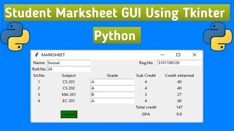 Python Program To Calculate Marksheet Of Studentpython Desktop Project