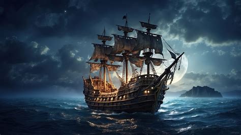 Pirate Ship Night Ocean 4k 2160k Wallpaper Iphone Phone