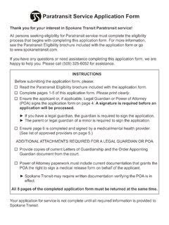 Paratransit Service Application Form Paratransit Service Application