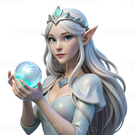 Stunning Abstract Elf Princess With Flowing Silver Hair High Quality