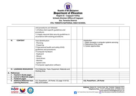 Computer System Servicing Lesson Plan For First Quarter Docx