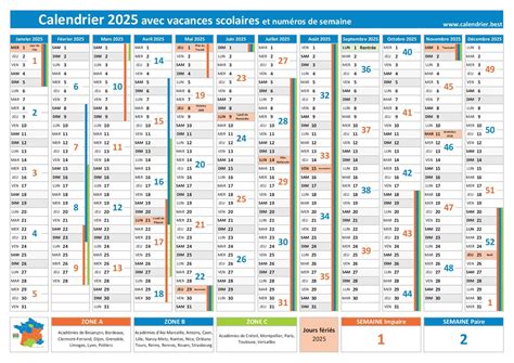 📅 Calendrier 2025 à Imprimer Vacances Scolaires Jours Fériés Et