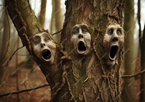 Premium Ai Image Haunted Trees With Faces Whispering Secrets