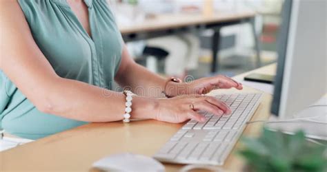 Hands Computer Or Business Woman Typing On Keyboard For Digital Coding