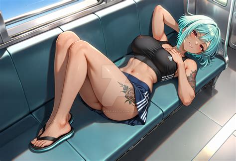 Yuna Relaxing On Train Bench By Onizukasaiart On Deviantart