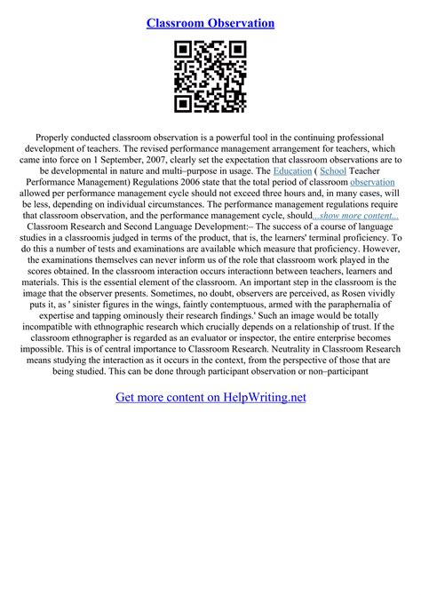 Classroom Observation Essay Pdf Secondary Education Education