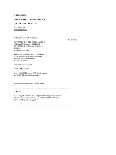 Sweigert V United States 4th Cir 2000 Pdf