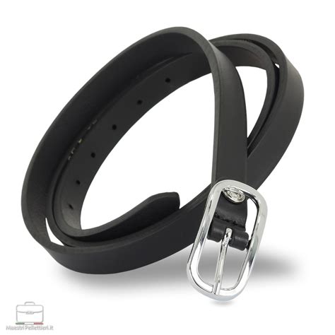 Cintura Donna Sottile 1 5cm In Pelle Cuoio Nero Acciaio