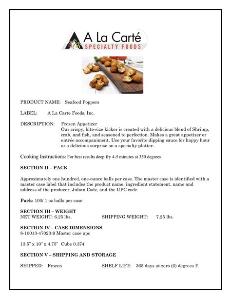 Seafood Poppers A La Carte Food Products