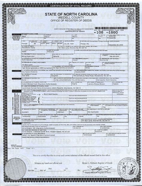 North Carolina Birth Certificate