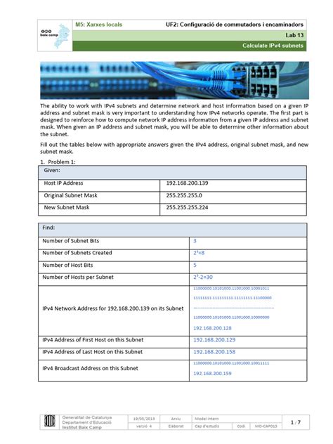 En Lab13 Calculate Ipv4 Subnets 1h Corrigida Pdf