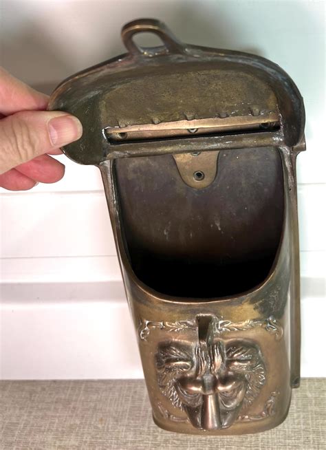 Antique Heavy Brass Mailbox Early 1900s Wall Mount Lion Head Etsy