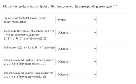 Solved Match The Results Of Each Snippet Of Python Code With Chegg Com