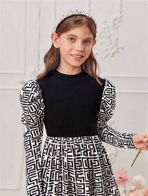 Shein Tween Girl Geo Print Gigot Sleeve Dress Shein Usa
