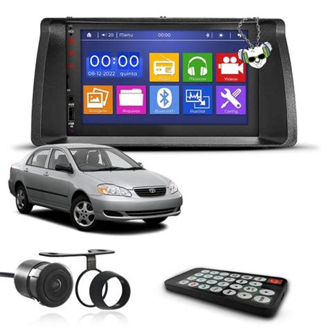 Kit Central Multimídia Universal Espelhamento Usb Mp5 2 Din Bluetooth Câmera De Ré Toyota