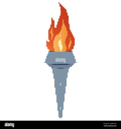 Pixel Flaming Torch Cartoon Torch Withe Flame Burning Fire Or Flame