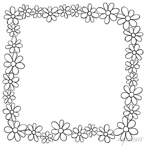 Vector Hand Drawn Frame Border From Black Outline Small Flowers • Wall