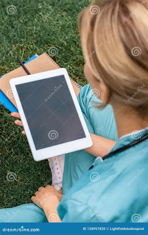 Cropped Image of Medical Student Using Tablet Stock Photo - Image of ...