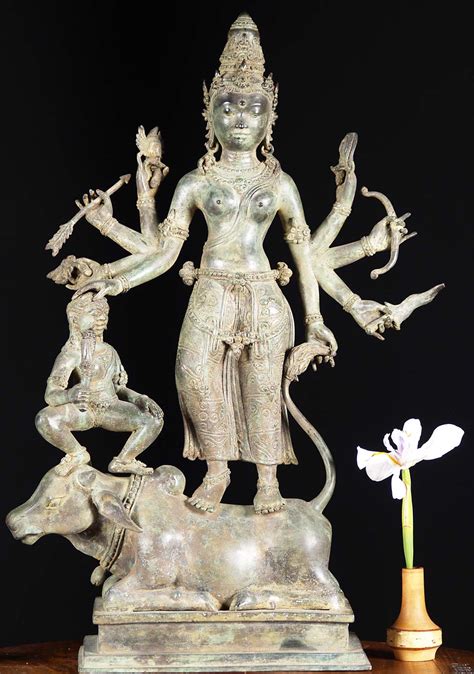 Brass Devi Durga On Buffalo Statue 22 67bb11 Lotus Sculpture