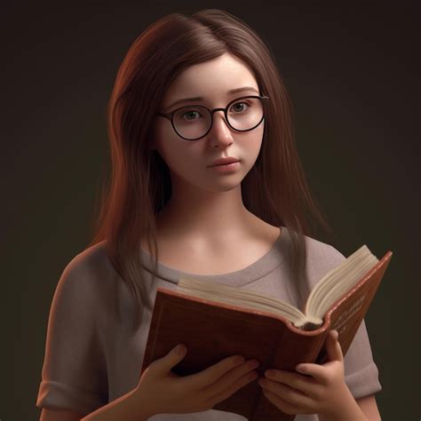 Premium Photo Girl Brown Hair Wearing Glasses Holding A Book