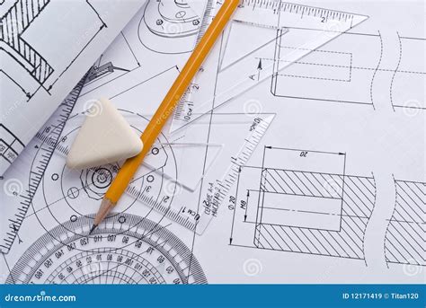 Close Up Of Engineering Drawing Stock Image Image Of Cross Design
