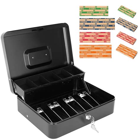 Cash Box With Key Lock And Money Tray Metal Money Box For