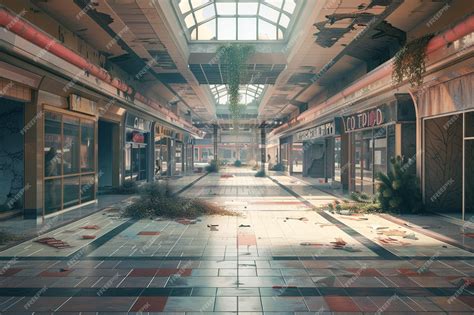 Intriguing Abandoned Mall With Empty Storefronts O Premium Ai