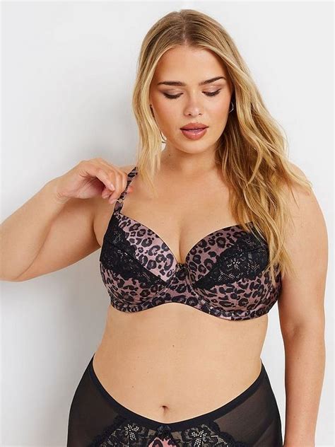 Yours Curve Leopard Satin T Shirt Bra Natural Very