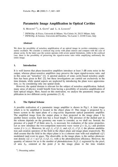 Pdf Parametric Image Amplification In Optical Cavities Dokumentips