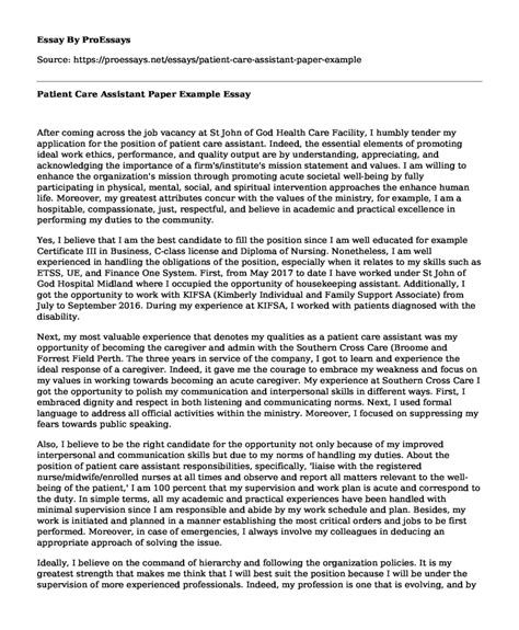 📚 Patient Care Assistant Paper Example Free Essay Term Paper Example
