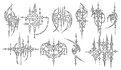 Neo Tribal Tattoo Style Shapes Cyber Sigilism Spikes And Sparks For Streetwear Print Designs