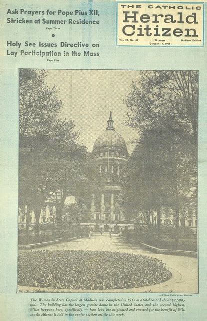 1958 Prayers For Pope Pius Xii Capitol Madison Catholic Herald Citizen